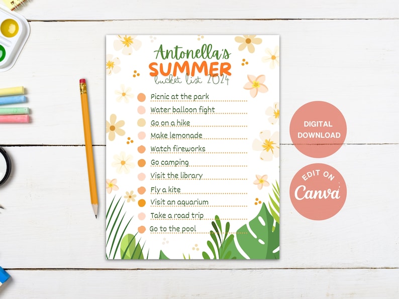 Editable Summer Bucket List Template - Fun Customizable Printable for ...