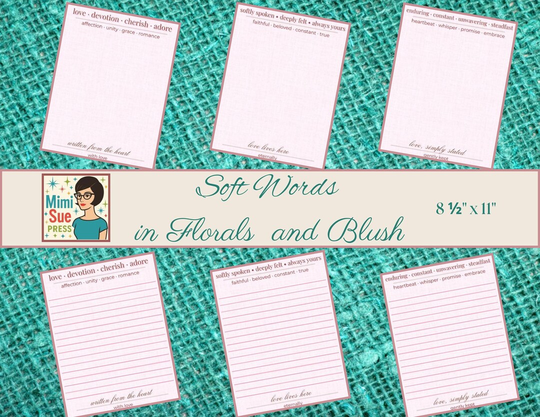 Valentine Stationery Soft Words in Blush 6-page Digital Printable Paper ...