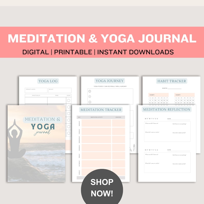 Meditation and Yoga Journal Template Bundle- Mindfulness, Tracker ...