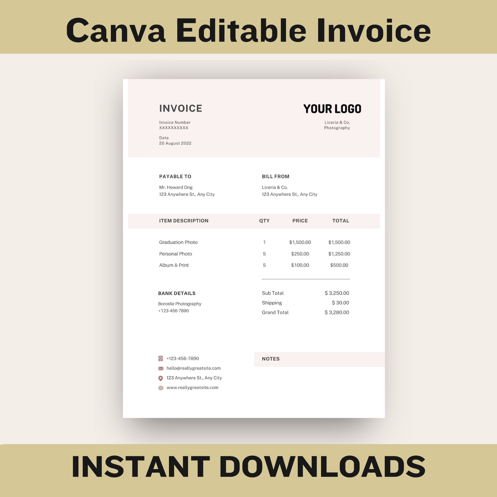 Canva Invoice Template,small Business,canva Template,business Template ...