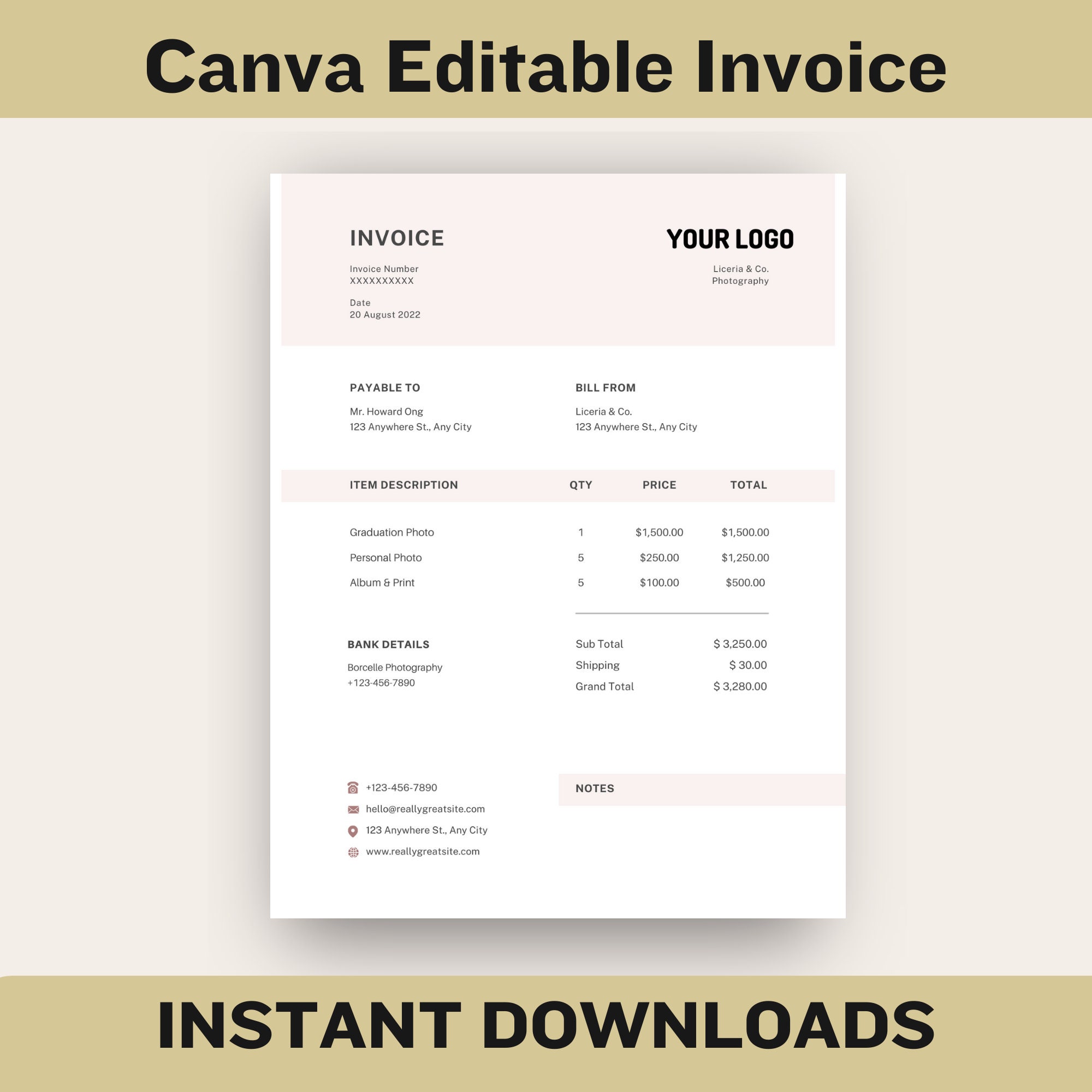 Canva Invoice Template,small Business,canva Template,business Template ...