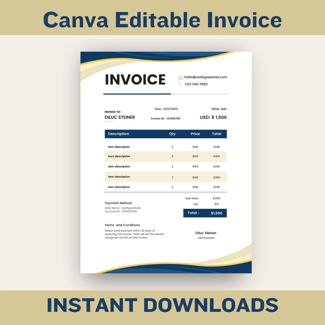 Editable Invoice Template,small Business,canva Template,business ...