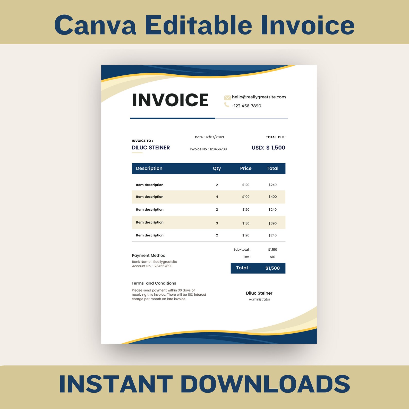 Editable Invoice Template,small Business,canva Template,business ...
