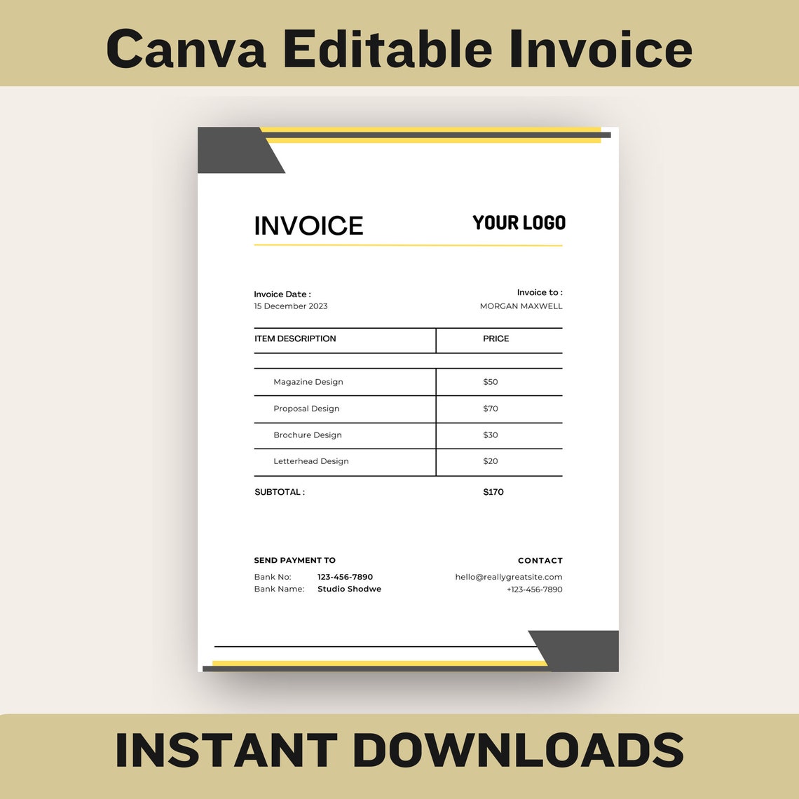 Editable Invoice Template,small Business,canva Template,business ...