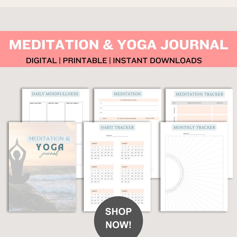 Meditation and Yoga Journal Template Bundle- Mindfulness, Tracker ...