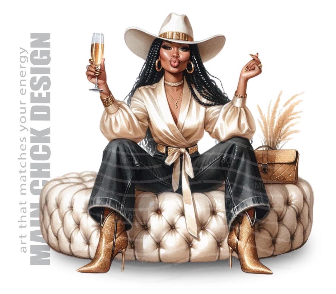 Black Cowgirl Clipart: Boujee Champagne Queen (PNG Digital Download) - Etsy