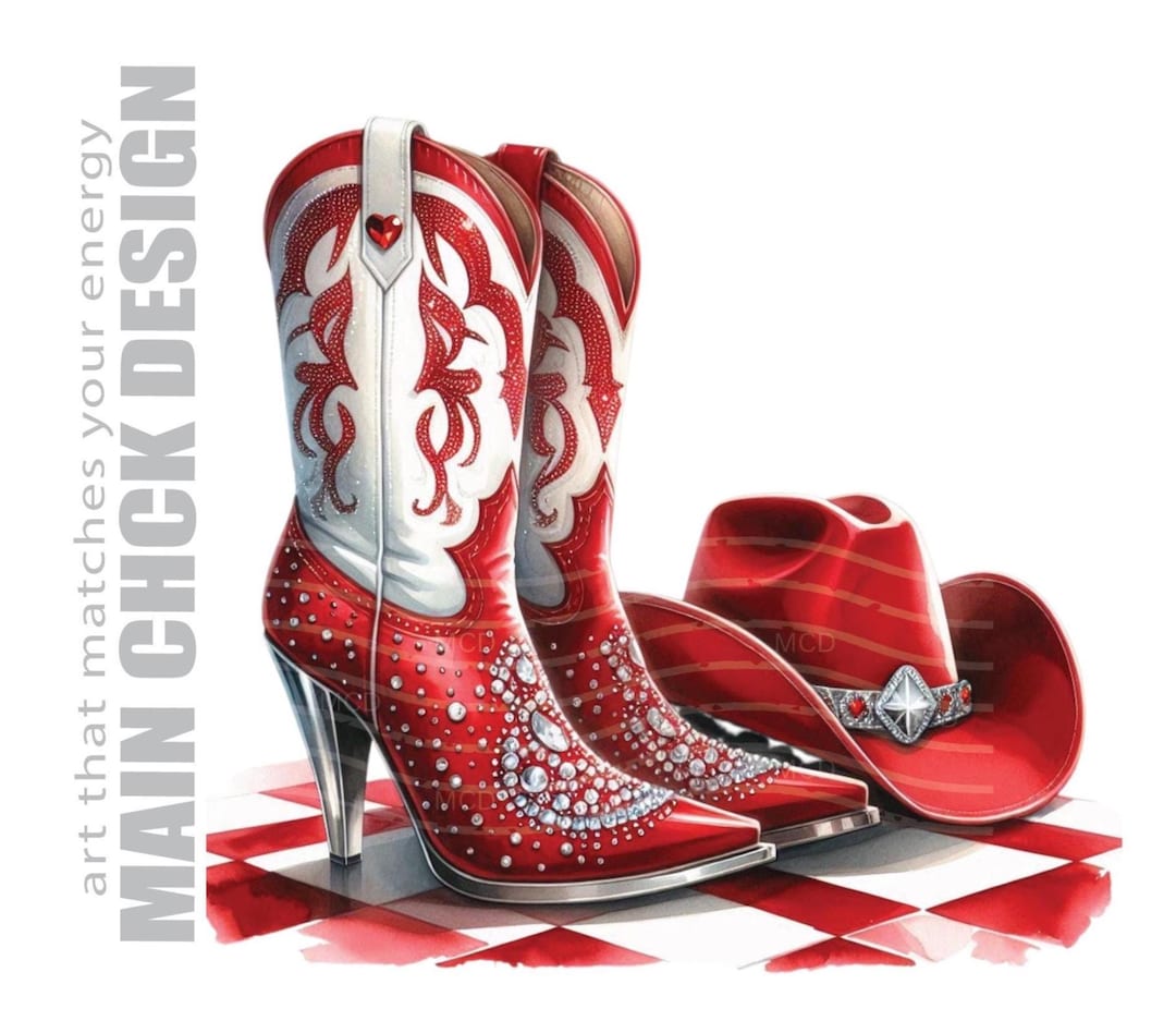 Cowboy Boots Clipart: Delta Sigma Theta, Red and White (PNG Digital ...