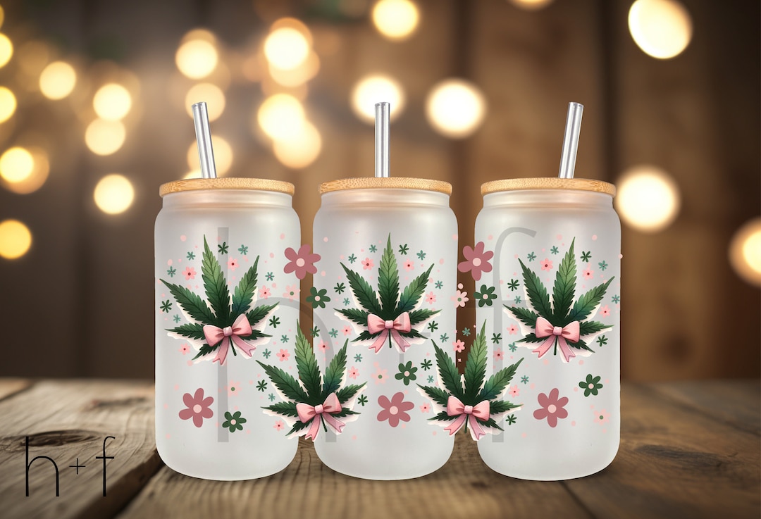 Girly Cannabis Leaf Uv DTF Cup Wrap for Glass Can, Ready to Apply and ...