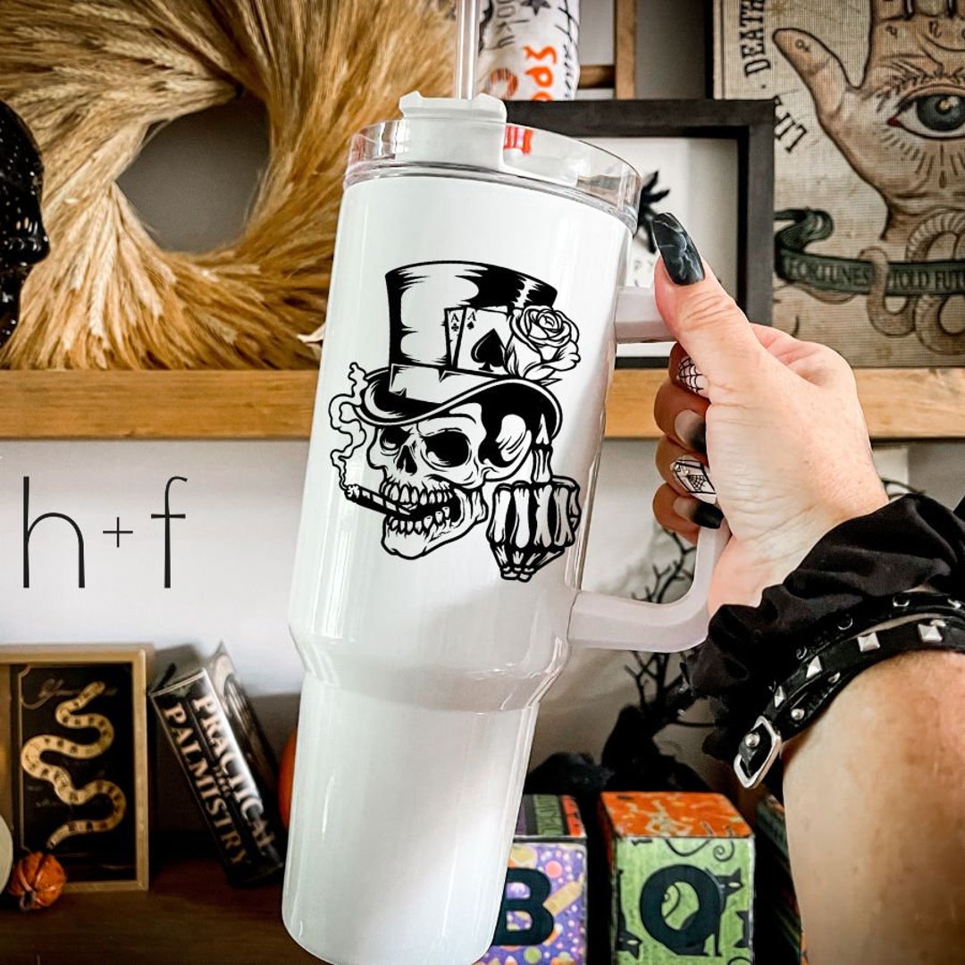 Gambling Skull UV DTF Transfer for Glass Cans, Water Bottles, and More ...
