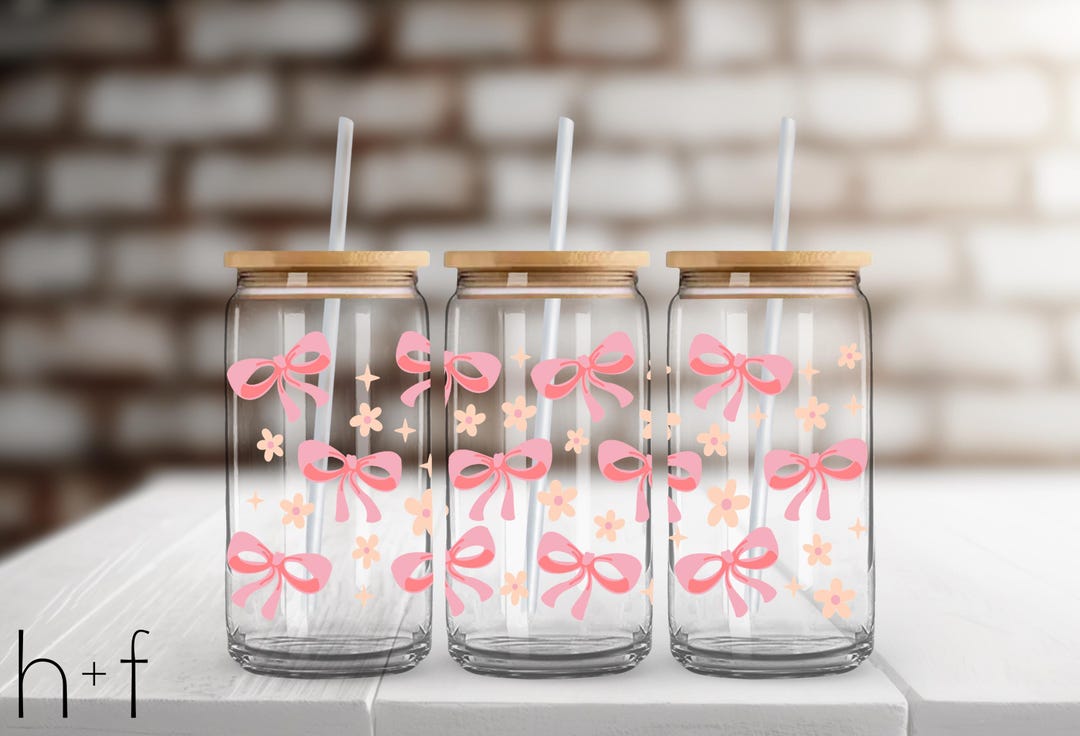 Cutesy Bows UV DTF Cup Wrap for 16 Oz Glass Cans- Ready to Apply- No ...