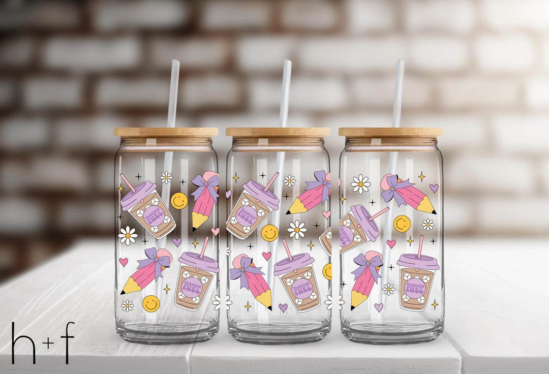 Teacher Fuel Coffee UV DTF 16 Oz Cup Wrap for Libbey Glass, Ready to ...