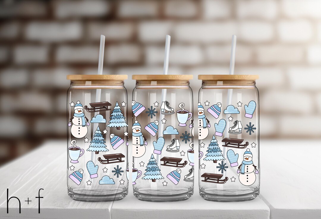Snow Day UV DTF Glass Can Wrap for 16 Oz Libbey Glass, UV Dtf Cup Wrap ...