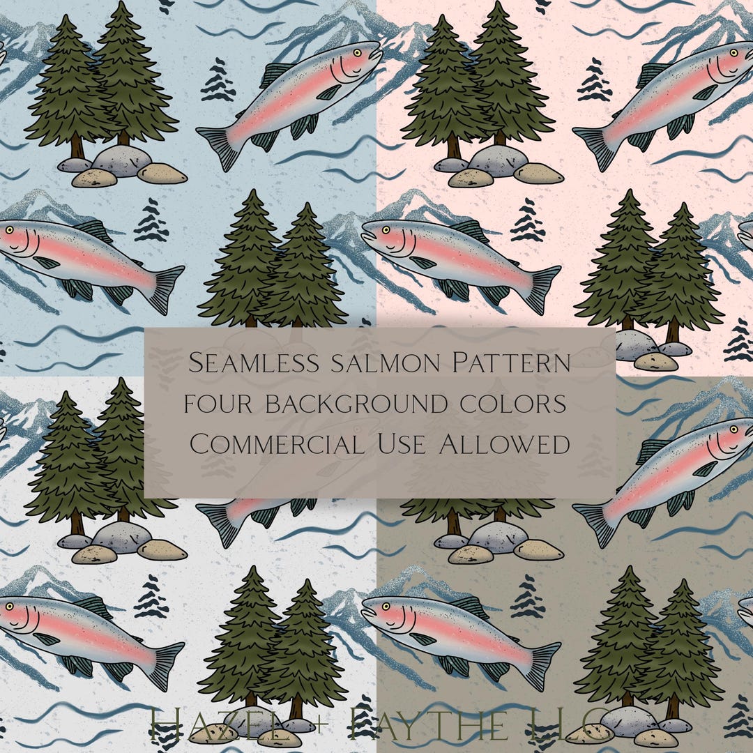 Salmon Seamless Pattern PNG | Rustic Fishing Fish Repeat Design ...