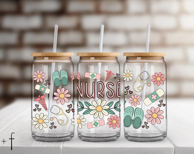 Nurse UV DTF Glass Can Wrap for 16 Oz Libbey Glass, Ready to Apply, UV ...