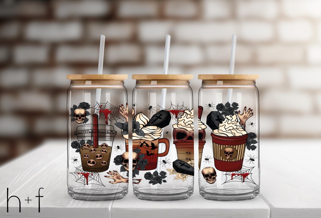 Halloween Coffee Cups UV DTF Cup Wrap for 16 Oz Glass Cans- Ready to ...