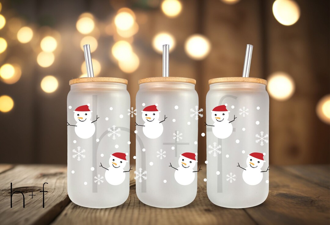 Happy Snowmen UV DTF Cup Wrap for Glass Can, Ready to Apply and Ready ...