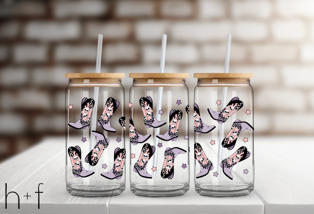 Emo Cowgirl UV DTF Glass Can Wrap for 16 Oz Libbey Glass, UV Dtf Cup ...