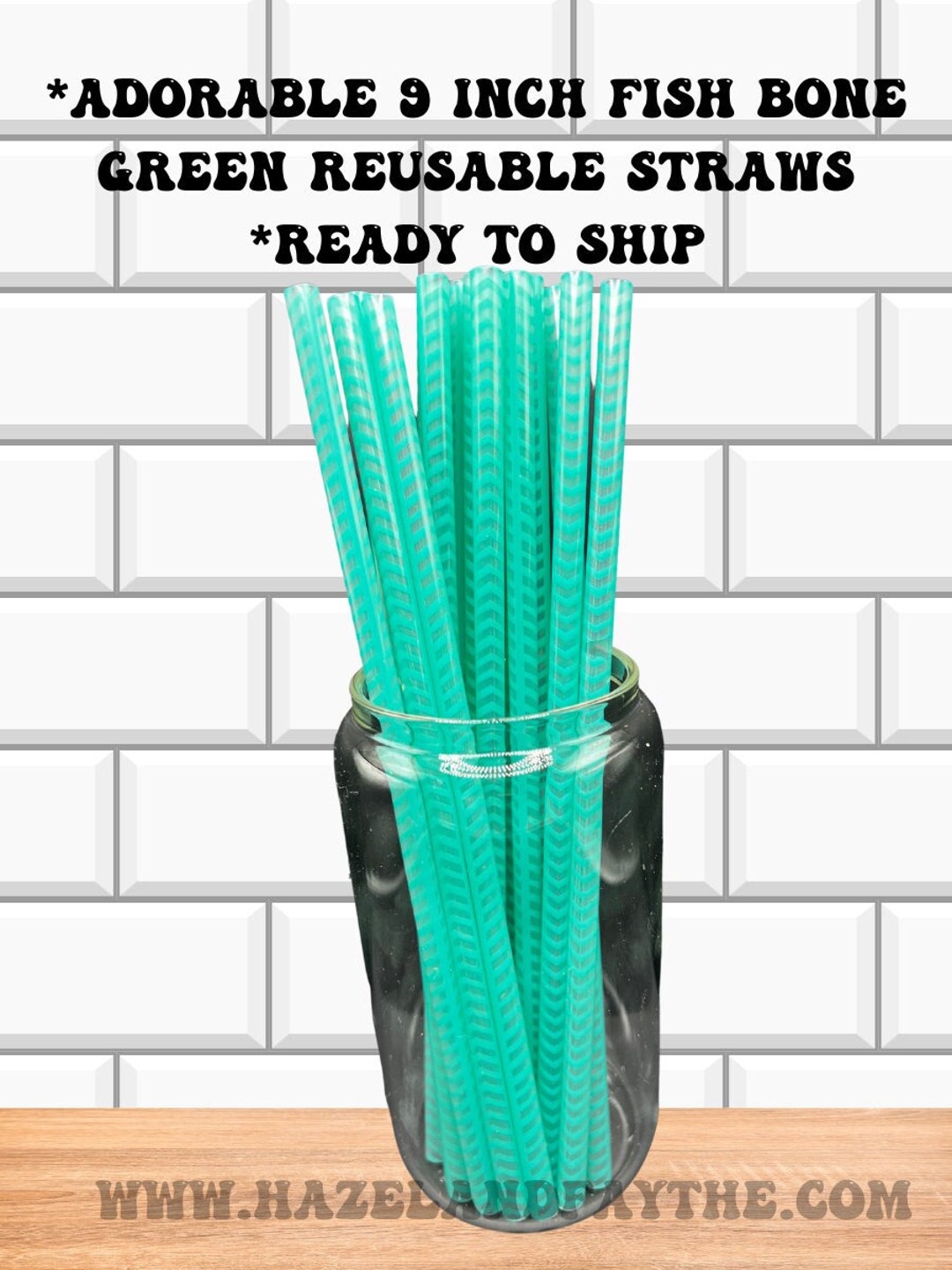 Green Fishbone Reusable Plastic Straw - 9 Inch Eco-friendly Straw ...