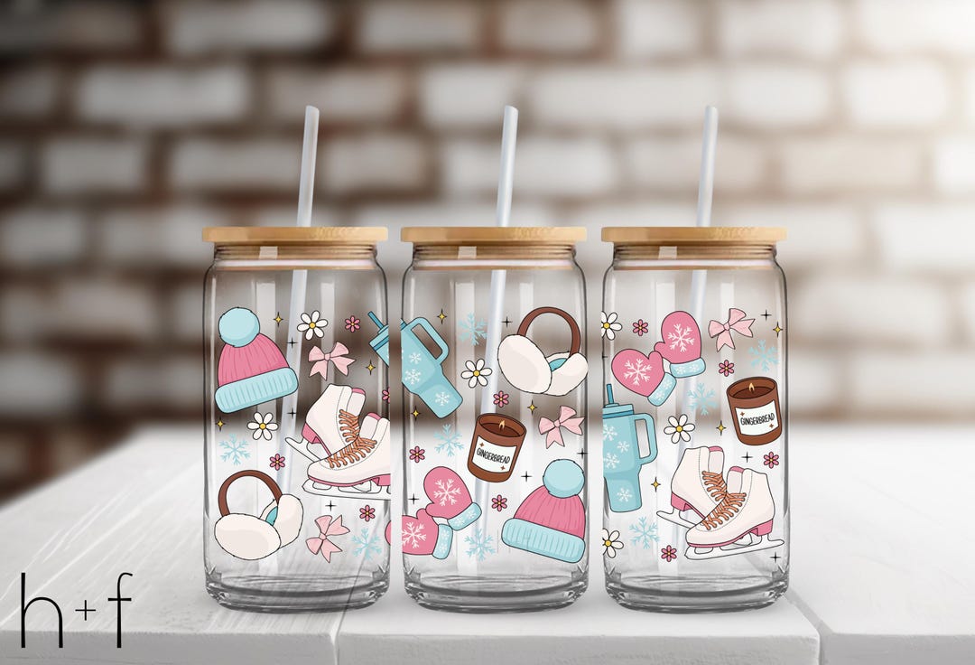 Winter Girl UV DTF Glass Can Wrap for 16 Oz Libbey Glass, UV Dtf Cup ...