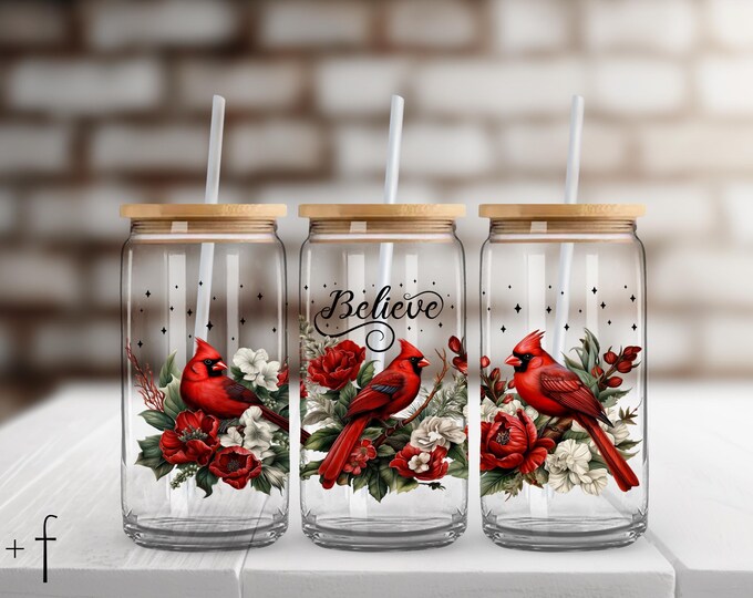 Red Cardinal UV DTF Cup Wrap for 16 Oz Glass Cans- Ready to Apply- No ...