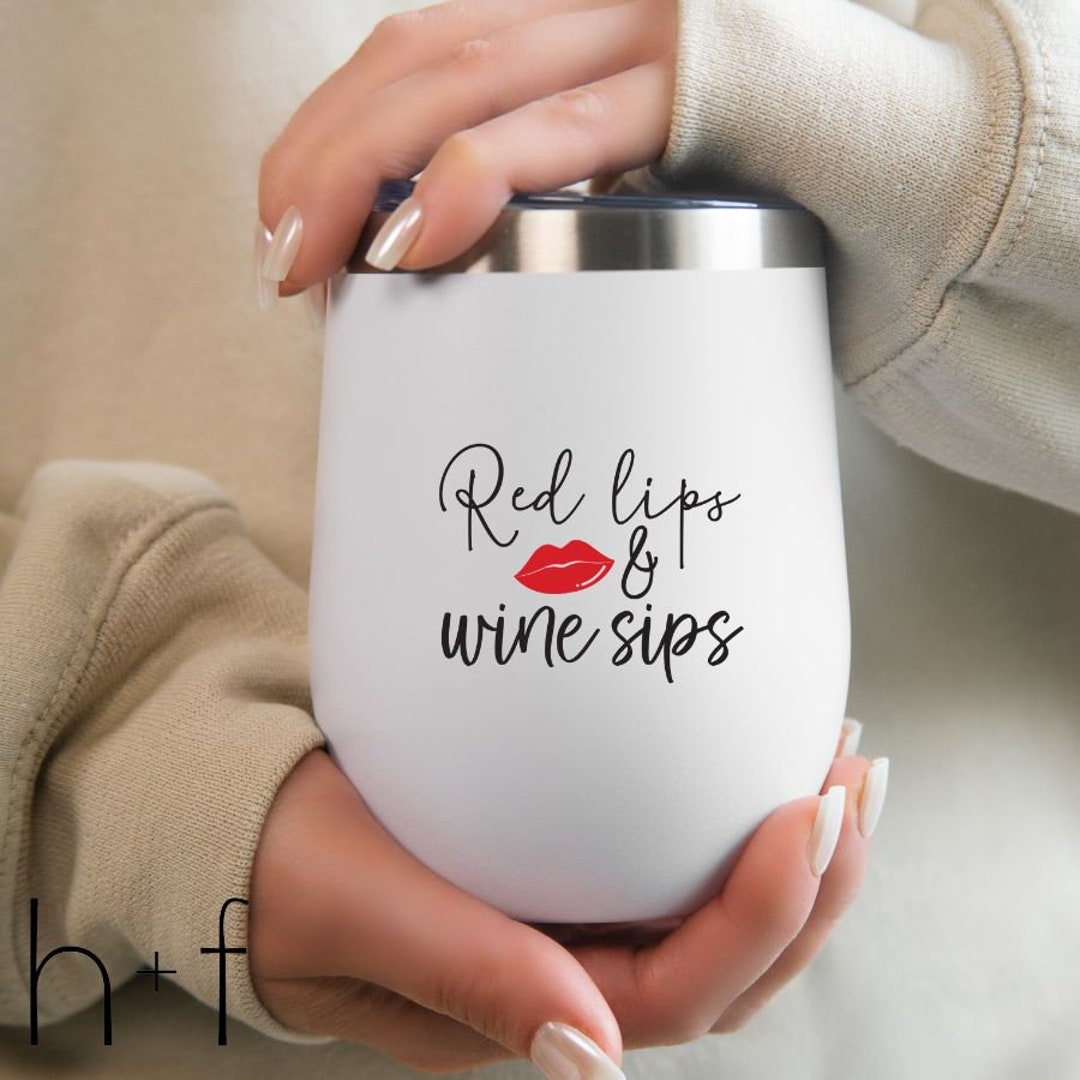 Red Lips and Wine Sips UV DTF Sticker for Wine Glasses and More - Ready ...