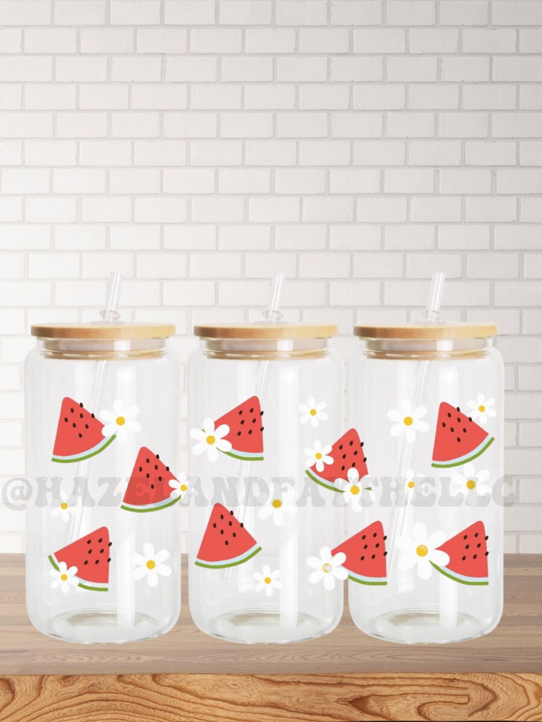 Watermelon and Flowers UV DTF Cup Wrap for 16 Oz Libbey Glass Bright ...