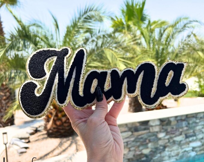 Adorable Mama Gold Glitter Chenille Iron on Patches, Iron-on Chenille Patches, DIY Patch, Ready ...