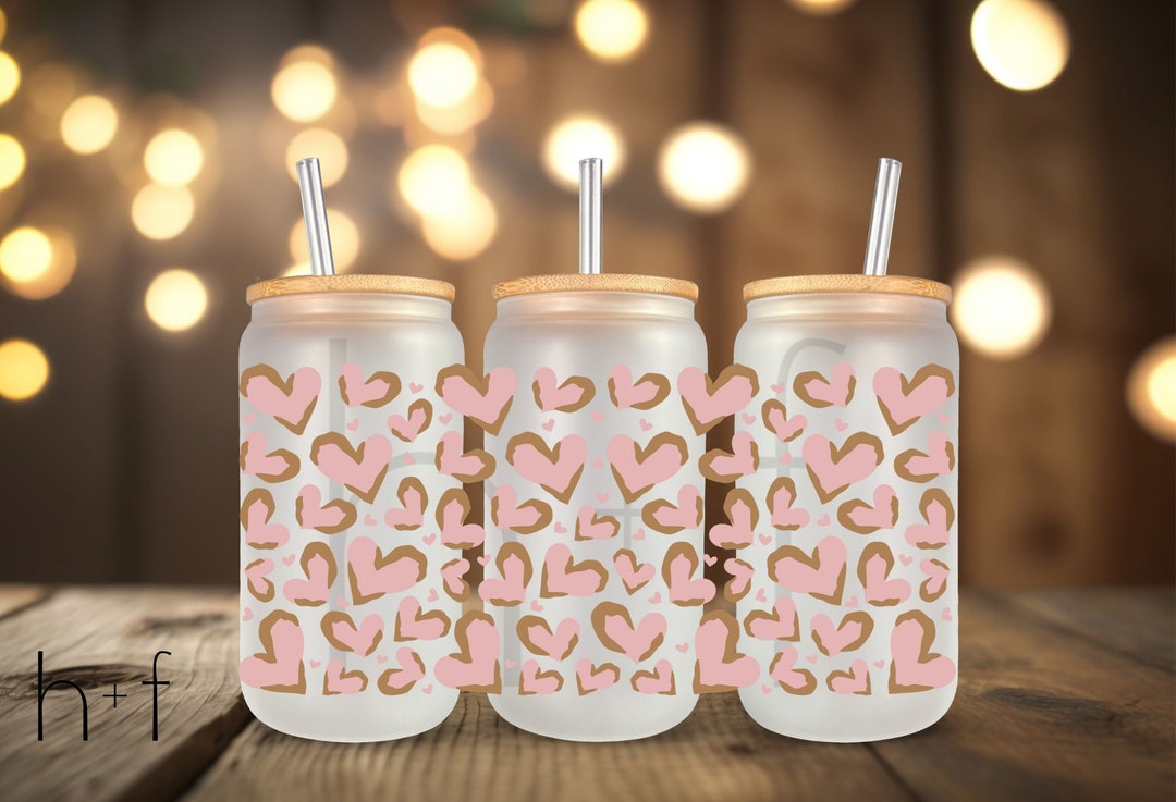 Soft Pink Heart UV DTF Cup Wrap for 16 Oz Glass Can Sweet - Etsy