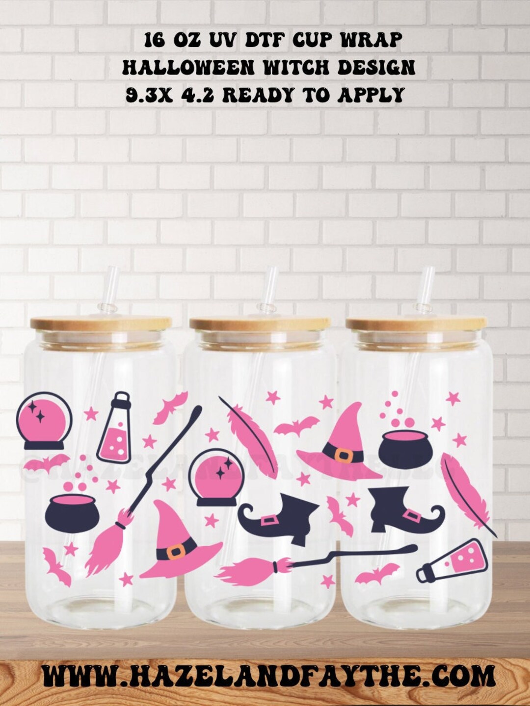 Witch Hats and Cauldrons UV DTF Cup Wrap for 16 Oz Glass Can, Ready to ...