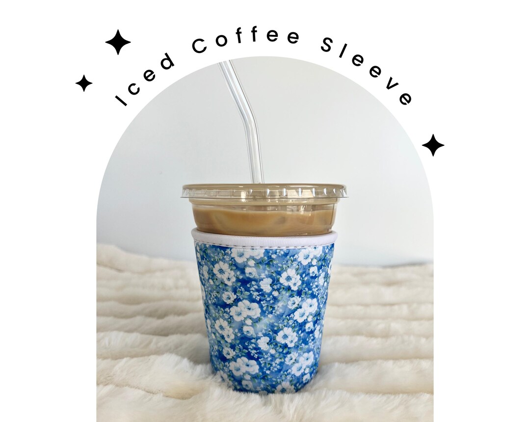 Blue Floral Neoprene Iced Coffee Sleeve (16-18 Oz) - Etsy