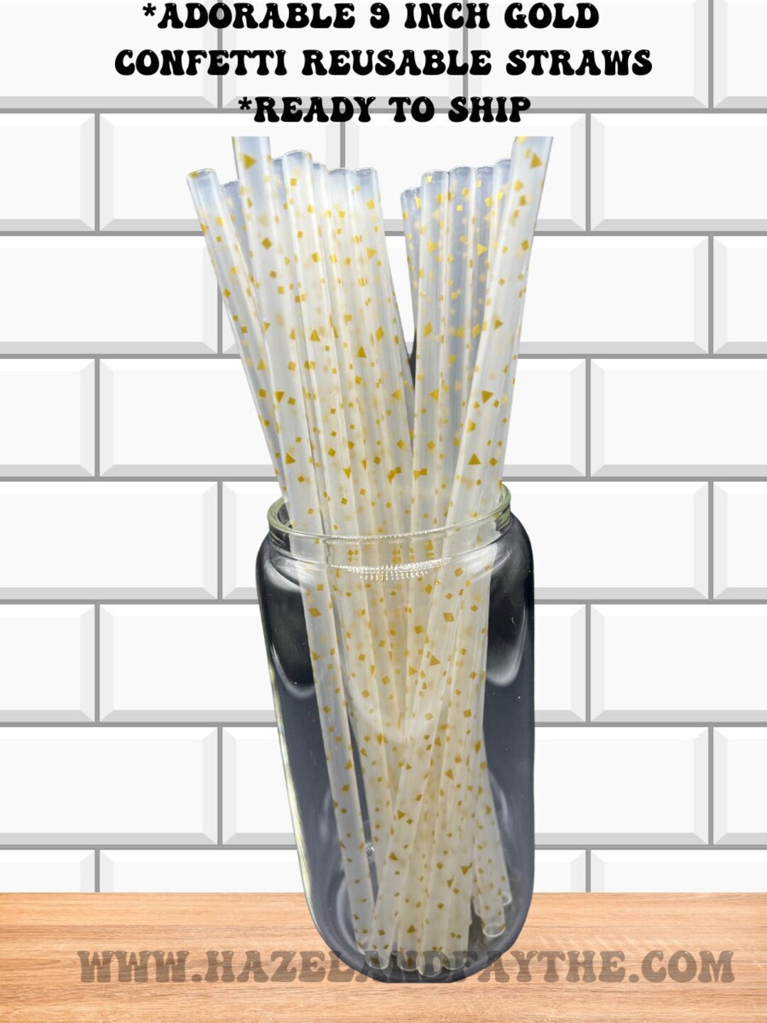 Reusable Straw With Gold Confetti Design, 9 Inch - Eco-friendly and ...