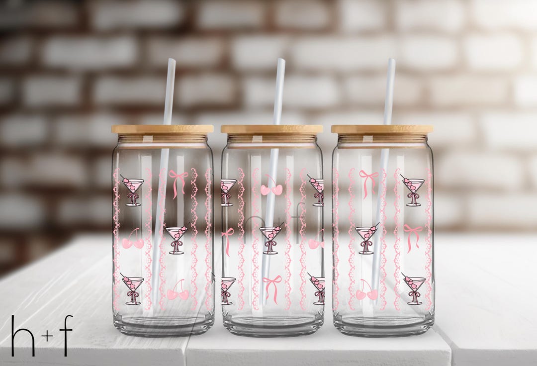 Coquette Martinis UV DTF Glass Can Wrap for 16 Oz Libbey Glass, UV Dtf ...