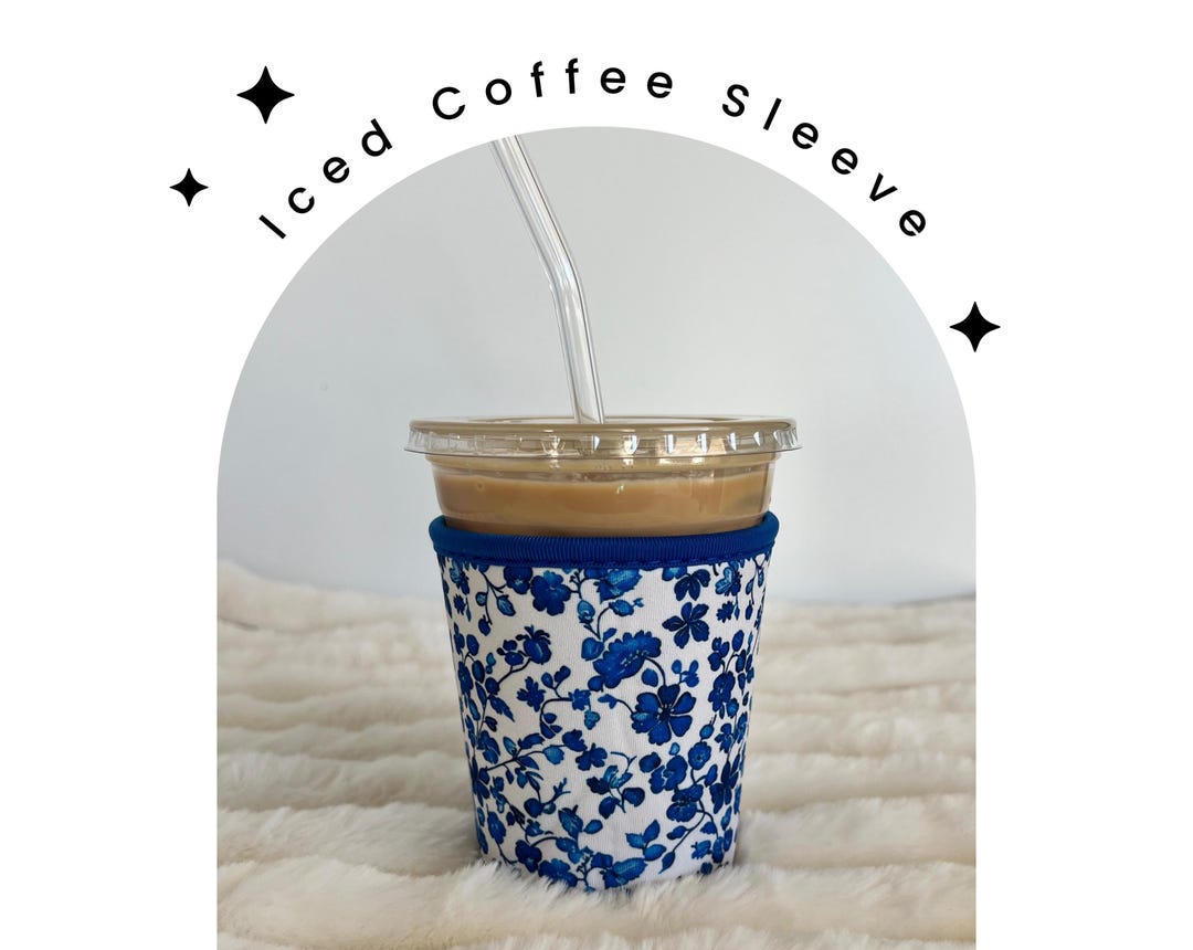 Dark Blue Flowers Neoprene Iced Coffee Sleeve (16-18 Oz) - Etsy