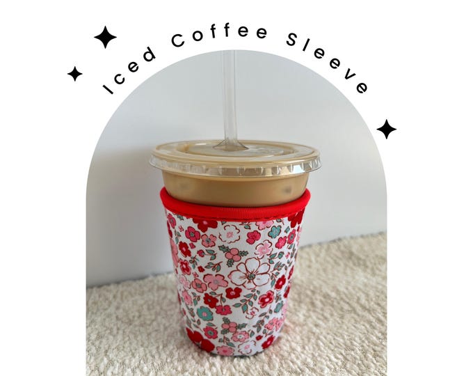 Red Floral Neoprene Iced Coffee Sleeve for 16-18 Oz Cups – On-the-go ...