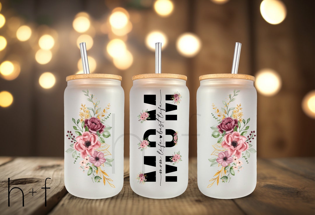 Mom Floral UV DTF Cup Wrap for Glass Can, Ready to Apply and Ready to ...