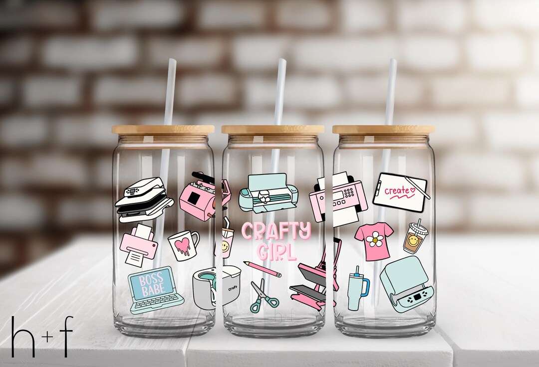 Crafty Girl UV DTF Glass Can Wrap for 16 Oz Libbey Glass, UV Dtf Cup ...