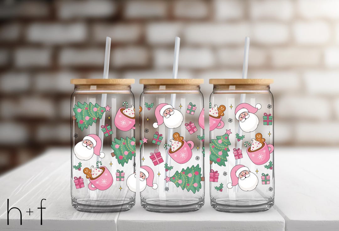 Santa Coffee UV DTF Glass Can Wrap for 16 Oz Libbey Glass, UV Dtf Cup ...