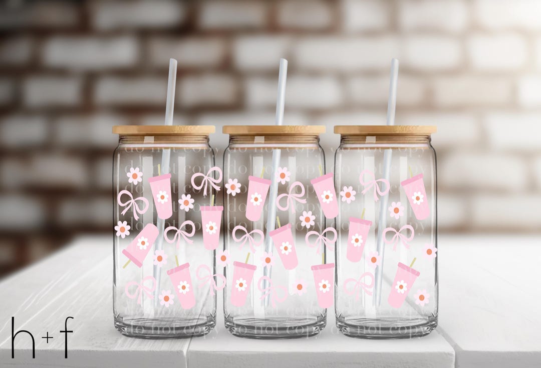 Pink Tumbler UV DTF Cup Wrap for 16 Oz Glass Cans - Ready to Apply G36 ...