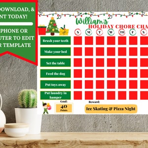 Christmas Chore Chart Editable Reward Chart Kids Chore Chart Chore ...
