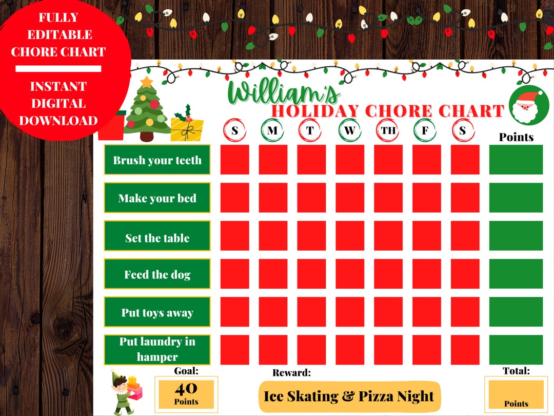 Christmas Chore Chart Editable Reward Chart Kids Chore Chart Chore ...