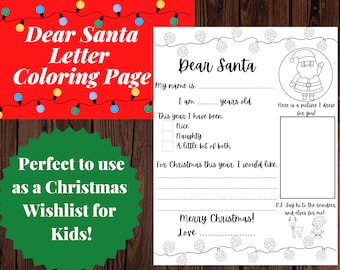 Printable Coloring Page Letter to Santa Claus Christmas Wish List ...