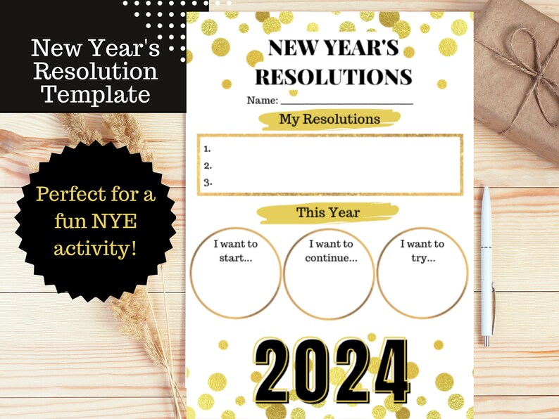New Years Resolution Printable New Years Eve Party Activity New Years ...
