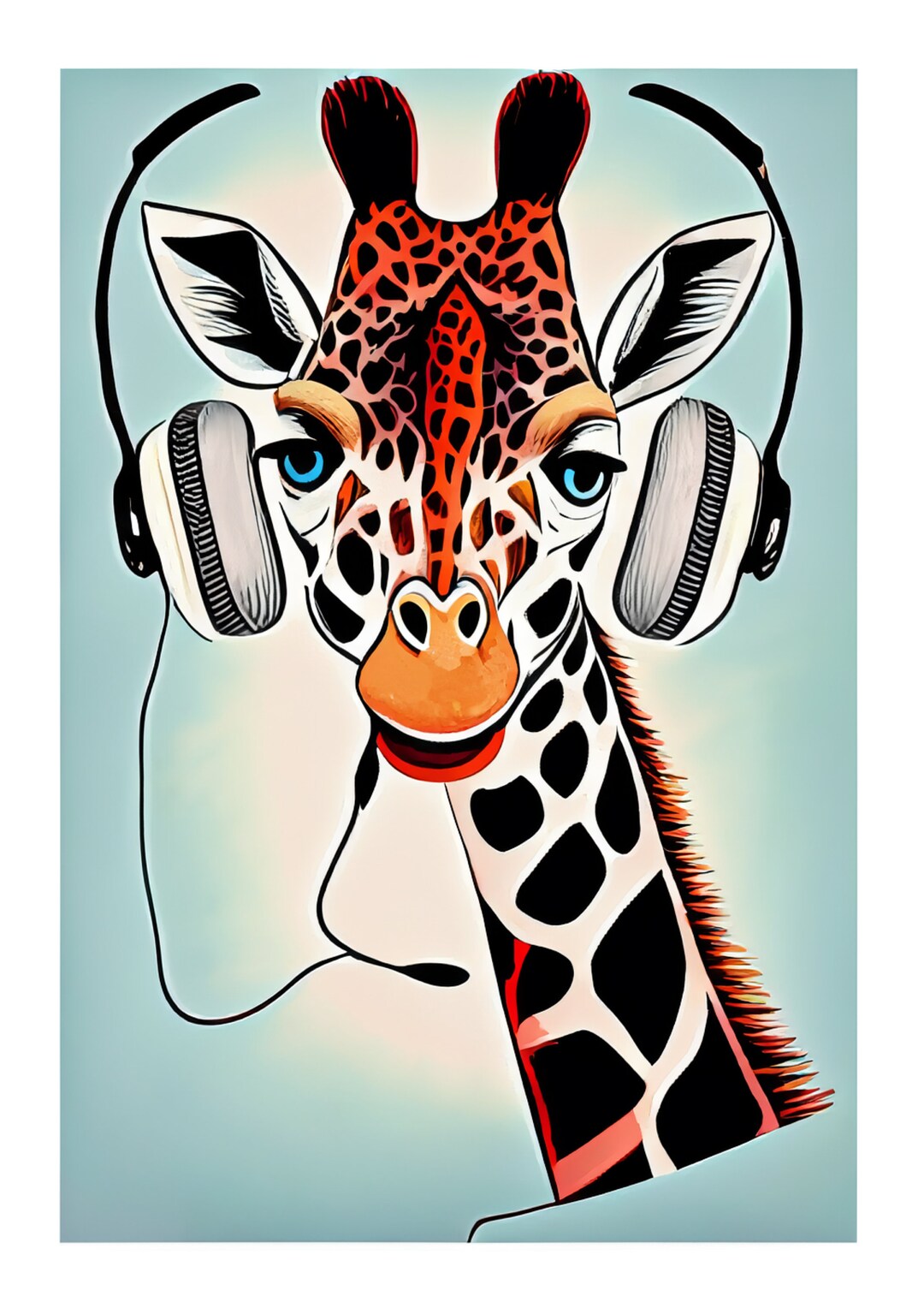 Giraffe Digital Print Art Giraffe With Headset Instant - Etsy