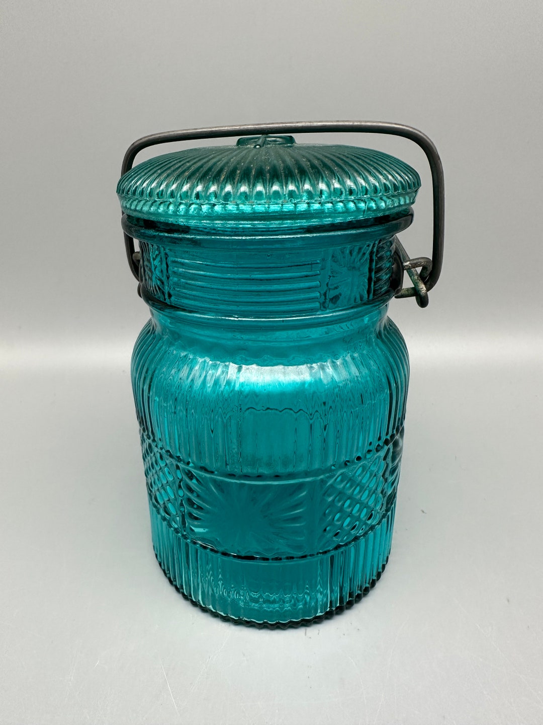 Avon Pint Size Blue Embossed Glass Canister With Wire Bale Lid 1970s - Etsy