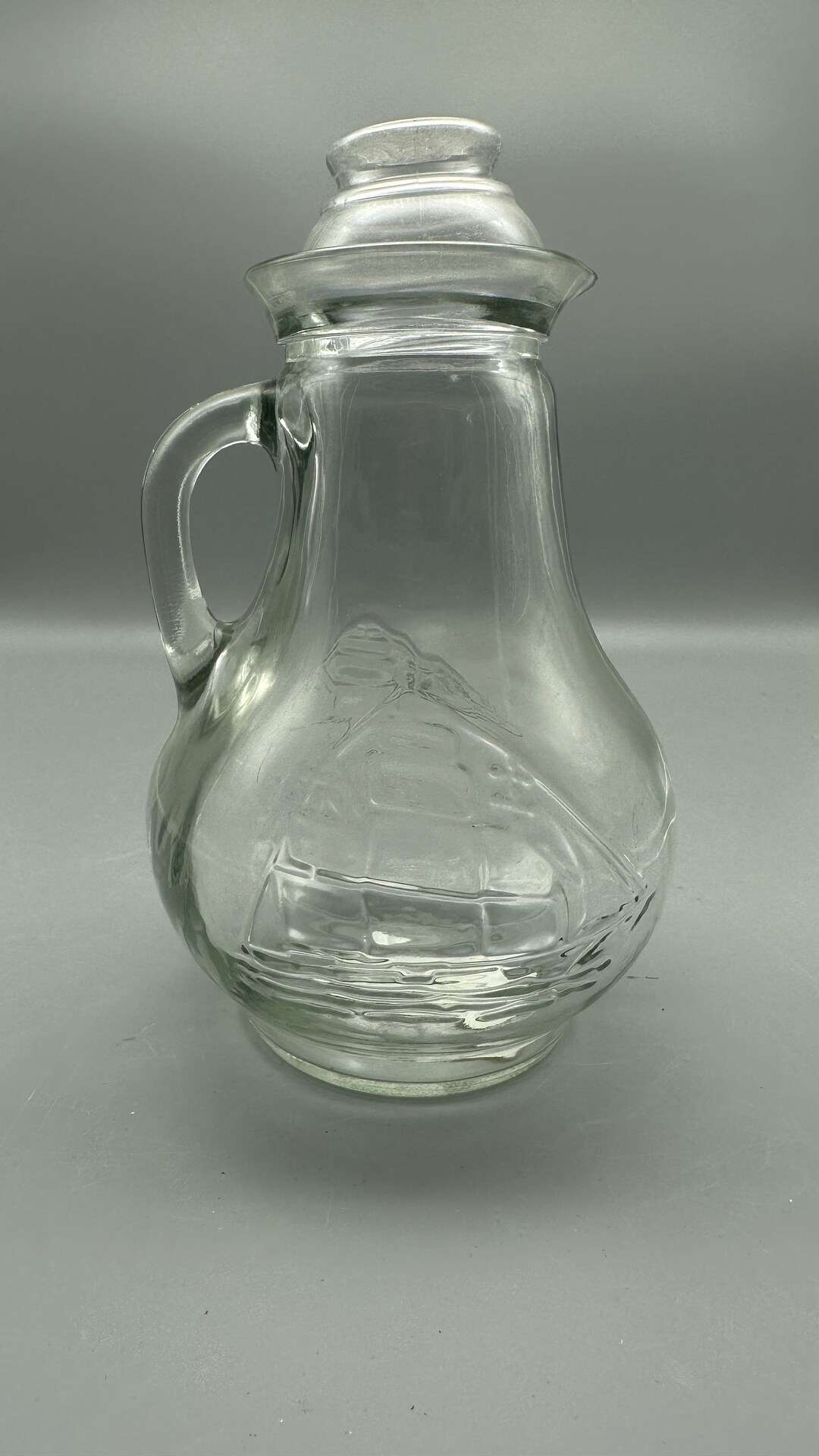 Vintage Clear Glass Pitcher With Handle Embossed Clipper Ship - Etsy