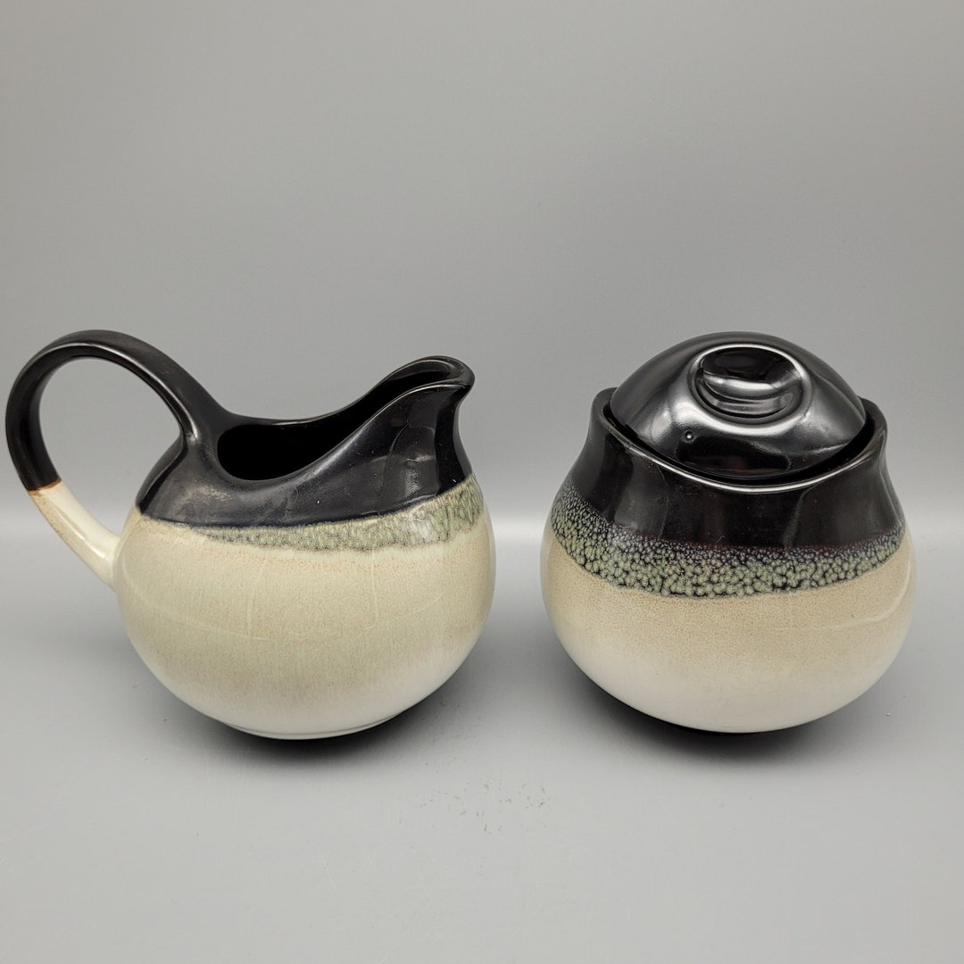 Vintage MCM Sango Nova Black Cream and Sugar Set - Etsy