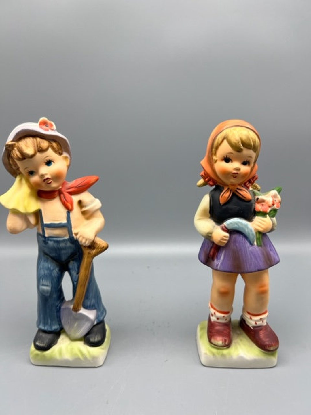 Norleans Figurines Boy With Shovel Girl With Flowers Vintage Pair 8" High - Etsy