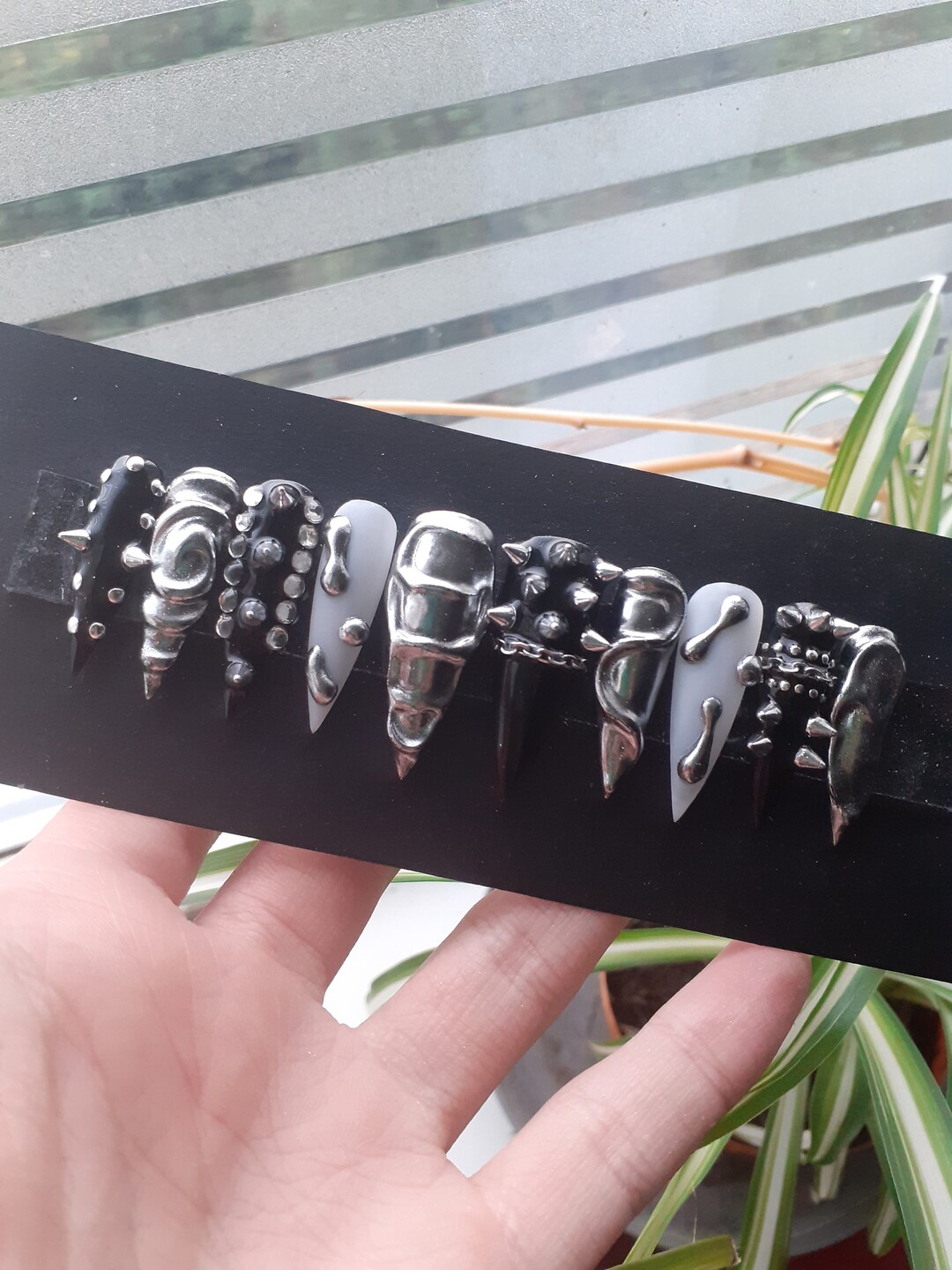 Punk Metal - Futuristic - Spiked 3D Nails - Silver Chains - Silver ...