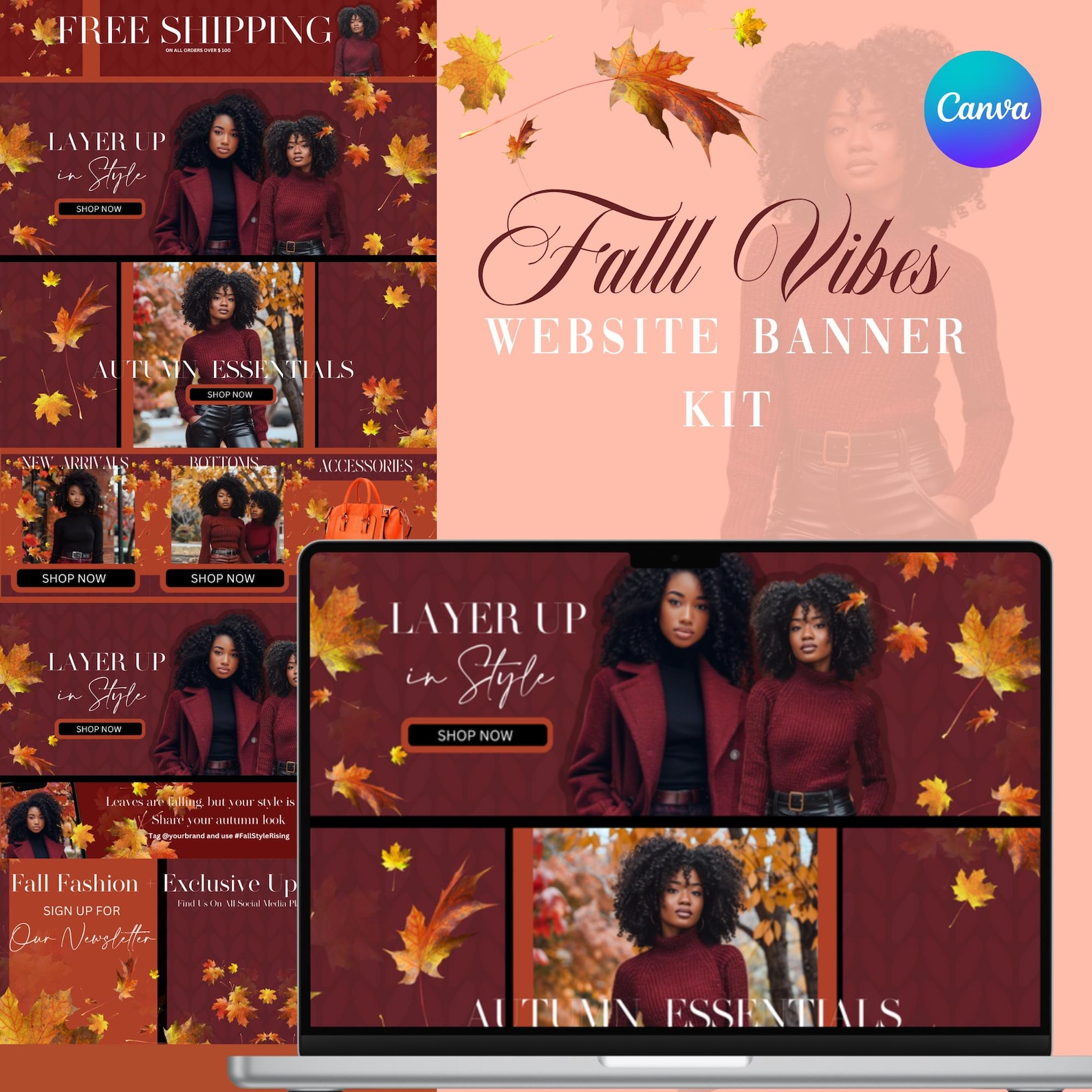 Fall Vibes Website Banner Kit: Boutique & Beauty (CANVA Template) - Etsy
