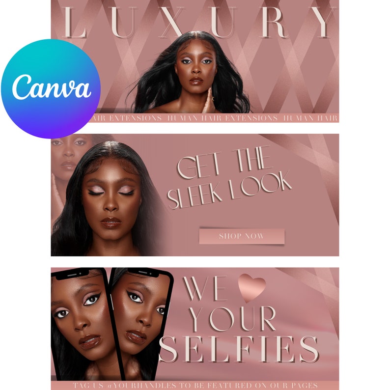 Rose Gold Website Banner Kit: Hair Extensions Boutique Design (canva ...